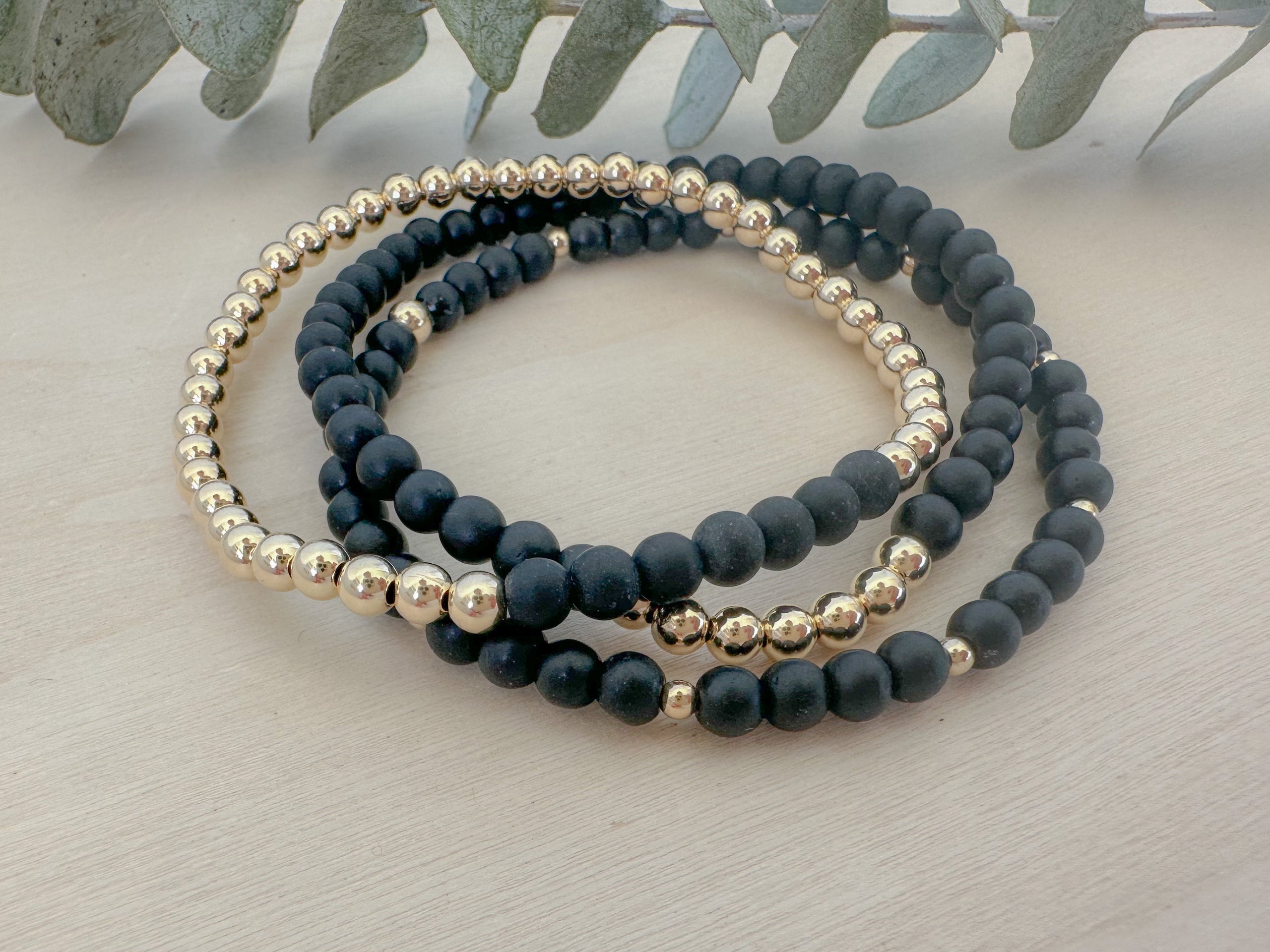 Onyx Bracelet Stack | Amethyst & Opal