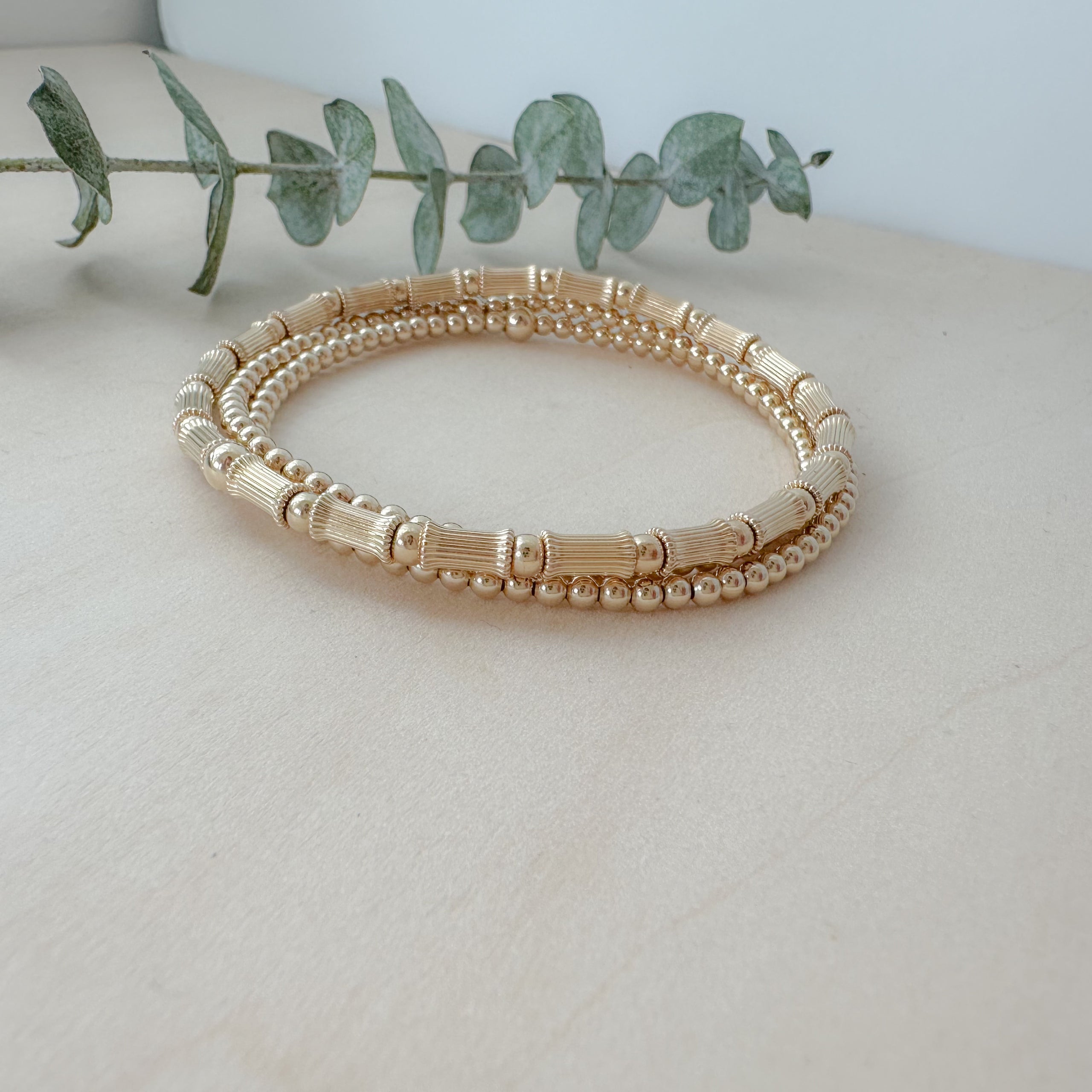 Gold Beaded Bracelet Stack | Amethyst & Opal